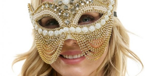 Gold Jeweled Mask with Chains