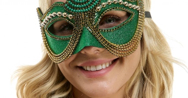Green Jeweled Mask with Chains